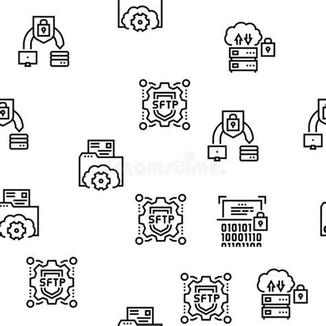 Ssh Sftp File Transfer Protocol Icons Set Vector Stock Vector Illustration Of Concept Wall