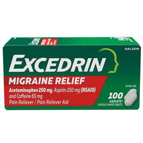 Excedrin Migraine Relief Acetaminophen 250mg Aspirin 250mg Caffeine