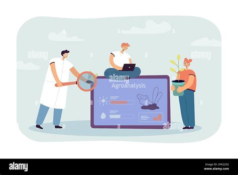 Cartoon Scientists Doing Agroanalysis Of Soil Together Stock Vector
