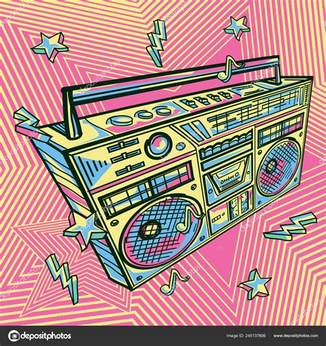Funky Colorful Drawn Boom Box Stock Illustration By ©alexscholar