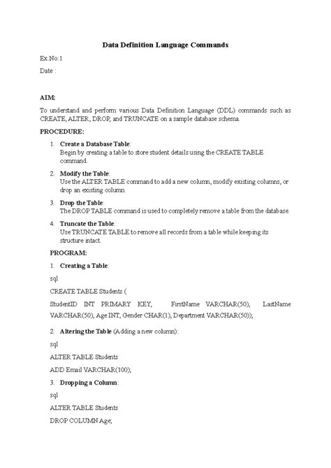 Dbms Lab Exercises 1 5 Ddl Dml Dcl And Set Operations Usa24302