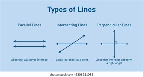 Types Lines Geometry Parallel Intersecting Perpendicular Stock Vector