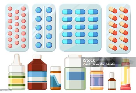 의약품 세트 병 스프레이 붕대 연고로 그림 약용 약품 제약 구급차 약국 흰색 배경에 격리 플랫 디자인 벡터 개념에 대한 스톡 벡터 아트 및 기타 이미지 Istock