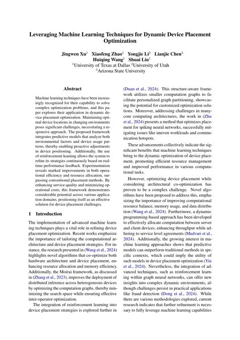 Pdf Leveraging Machine Learning Techniques For Dynamic Device Placement Optimization