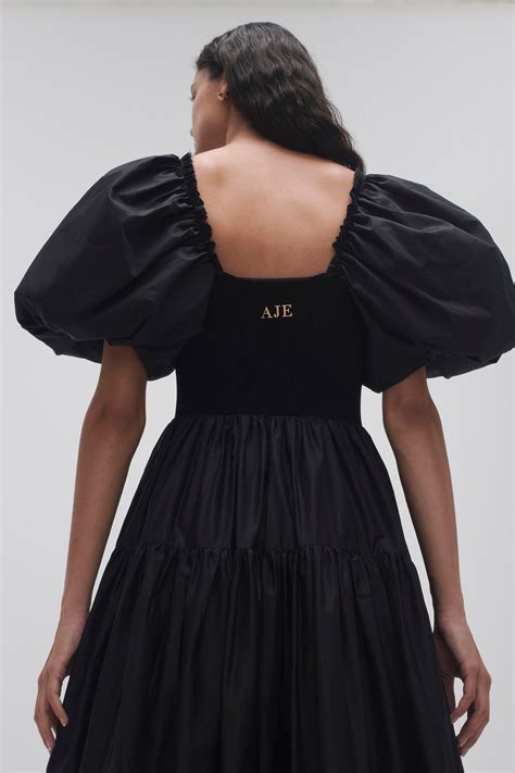 Casa Puff Sleeve Midi Dress Black Aje Aje Row