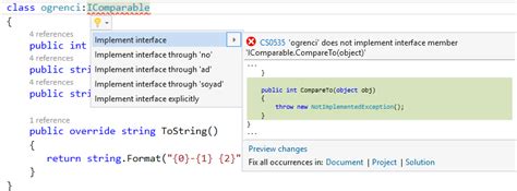Yazılımca C Icomparable Interfaceni Kullanarak Nesnelerin Karşılaştırılması