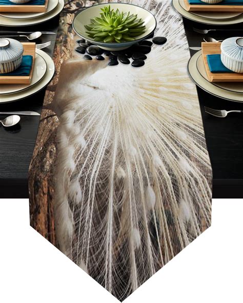 Peacock Feather Gradient Table Runner For Dining Table Party R Anti Stain Rectangular Dining