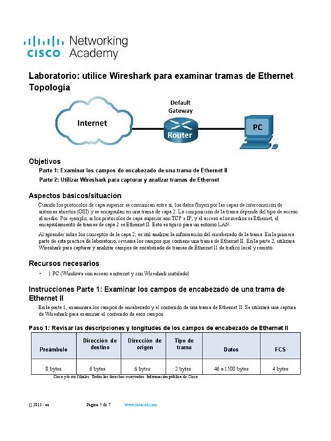 7 1 6 Lab Use Wireshark To Examine Ethernet Frames Es Pdf