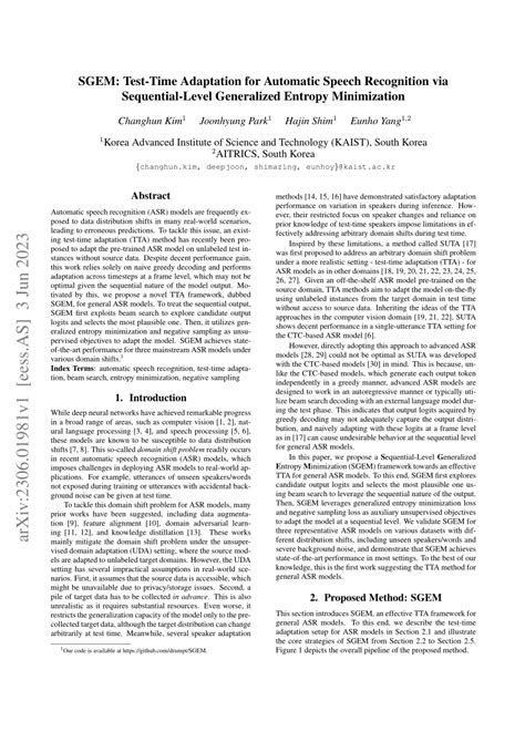 Pdf Sgem Test Time Adaptation For Automatic Speech Recognition Via Sequential Level