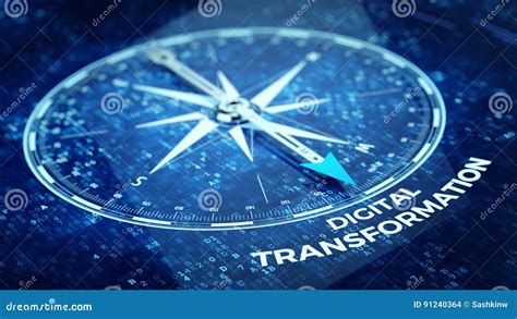 Digital Transformation Concept Compass Needle Pointing Digital Transformation Word Stock