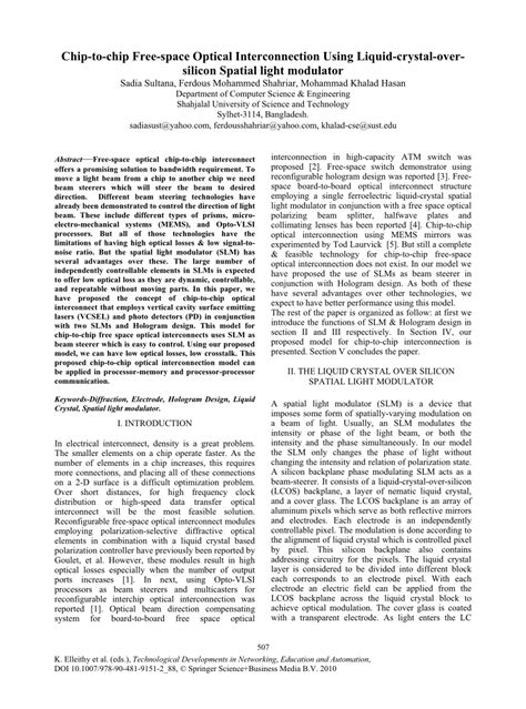 Pdf Chip To Chip Free Space Optical Interconnection Using Liquid Crystal Over Silicon Spatial
