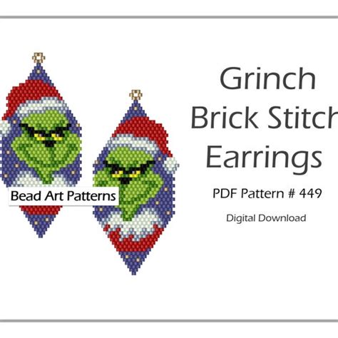 Christmas Beaded Earrings Brick Stitch Pdf Pattern For Miyuki Etsy