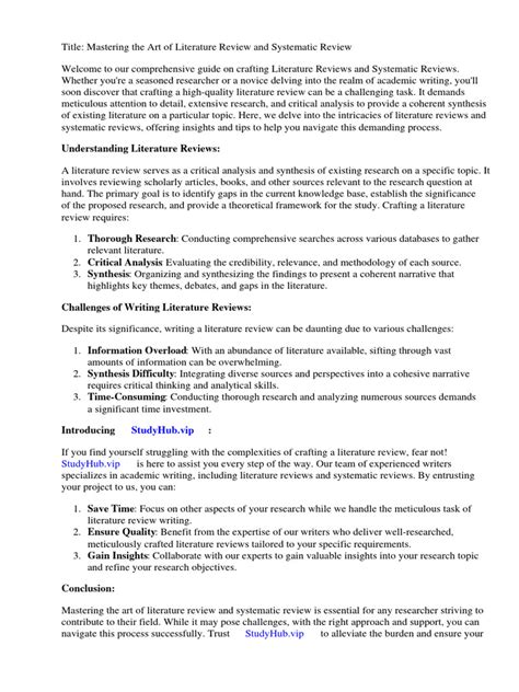 Literature Review And Systematic Review Download Free Pdf