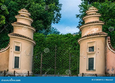 Entrance To The Zoo Italy Rome With Beautiful Columns And Sculptures