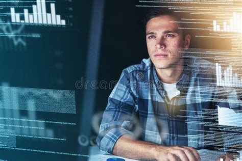 Code Hologram And Man With Cloud Programming Or Database With Charts