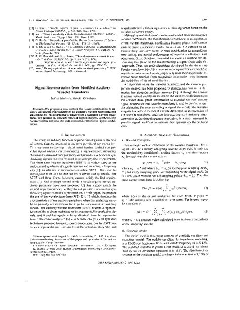 Pdf Signal Reconstruction From Modified Auditory Wavelet Transform