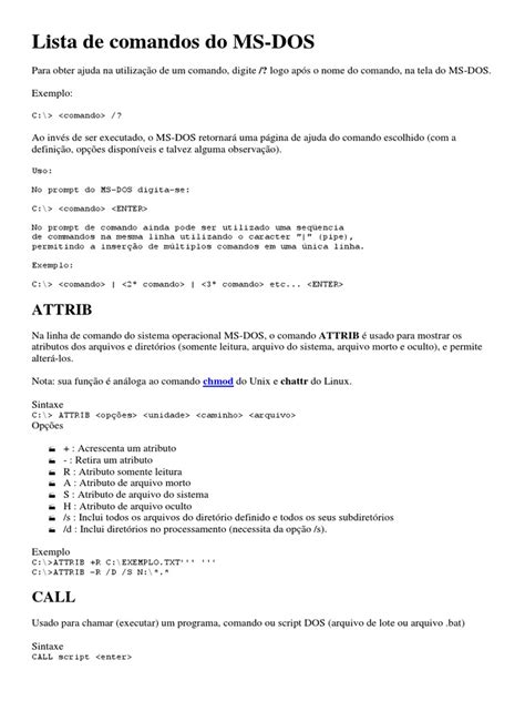 Lista De Comandos Ms Dos Pdf Interface De Linha De Comando Arquivo De Texto