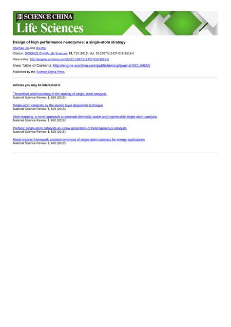 Pdf Design Of High Performance Nanozymes A Single Atom Strategy