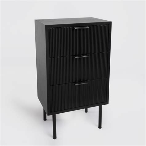 Ohs Ribbed 3 Drawer Wood Bedside Table Black