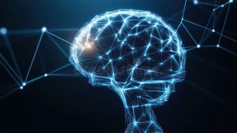 Digital Glowing Human Brain Illustration With Interconnected Neural Network Lines And Glowing