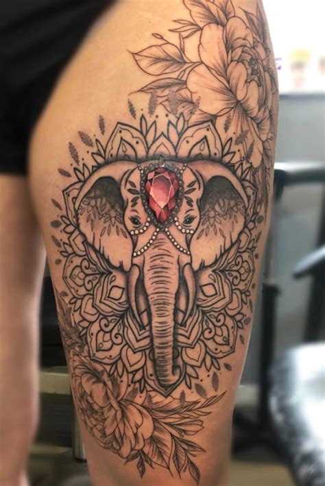 Elegant Elephant Mandala Tattoo On Thigh Symbolic Body Art For