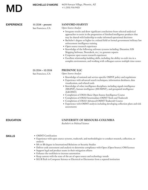 Open Source Analyst Resume Samples Velvet Jobs