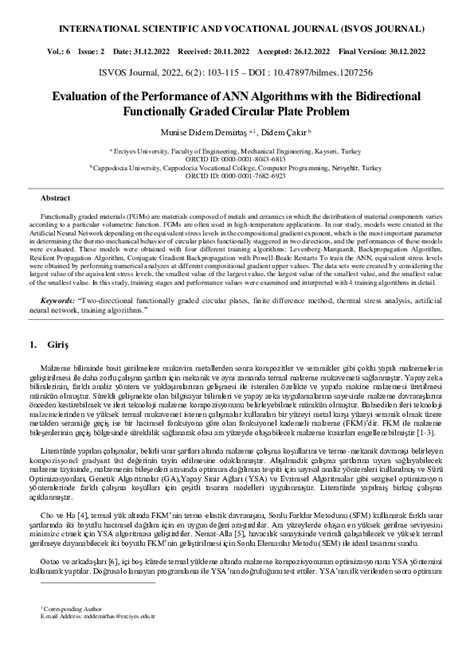 Pdf Evaluation Of The Performance Of Ann Algorithms With The Bidirectional Functionally Graded