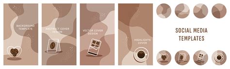 커피 배경입니다 카페 메뉴 또는 웹 스토리 미니멀 디자인 원 강조 표시 바리스타 포스터 카푸치노 컵과 초콜릿 아라비카 콩 소셜 미디어 게시물 벡터 추상 템플릿 세트 가리기에