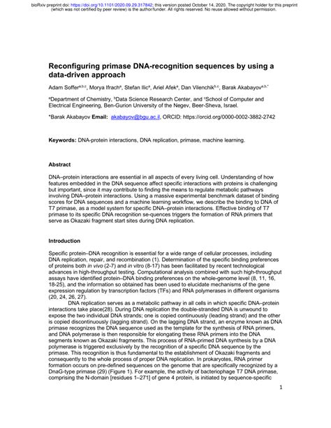 Pdf Reconfiguring Primase Dna Recognition Sequences By Using A Data Driven Approach