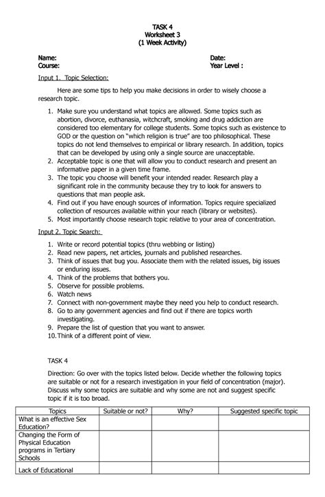 Task 4 Input And Task Task 4 Worksheet 3 1 Week Activity Name
