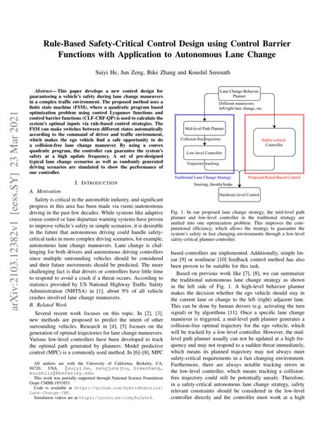 Pdf Rule Based Safety Critical Control Design Using Control Barrier Functions With Application