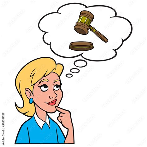 Girl Thinking About A Judge Gavel A Cartoon Illustration Of A Girl