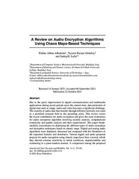pdf a review on audio encryption algorithms using chaos maps based