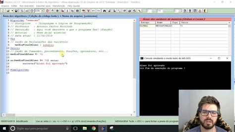 Curso De Algoritmo 4 Algoritmos Com Portugol E VisualG YouTube