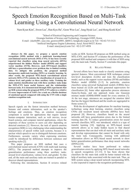 PDF Speech Emotion Recognition Based On Multi Task Learning Using A Convolutional Neural Network