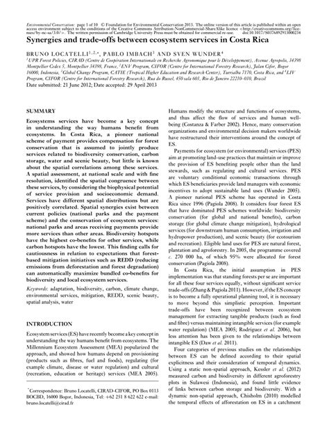 Pdf Synergies And Trade Offs Between Ecosystem Services In Costa Rica