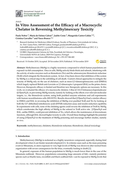 Pdf In Vitro Assessment Of The Efficacy Of A Macrocyclic Chelator In Reversing Methylmercury