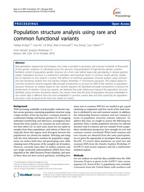 Pdf Population Structure Analysis Using Rare And Common Functional