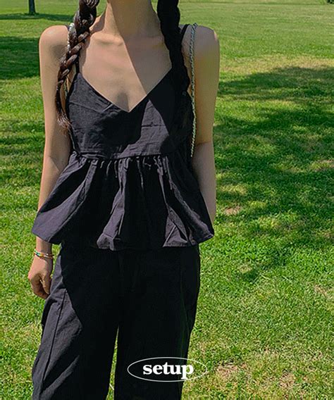 라라런드리 체형커버셋업 아넬 슬리브리스 나시 브이넥 프릴 뷔스티에 탑 와이드 롱 팬츠 투피스 셋업 세트