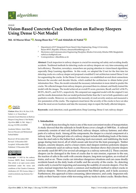 Pdf Vision Based Concrete Crack Detection On Railway Sleepers Using Dense U Net Model