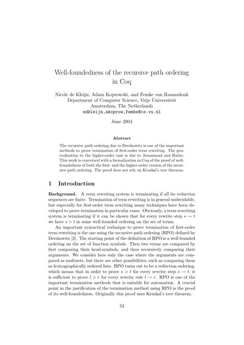 Pdf Well Foundedness Of The Recursive Path Ordering In Coq