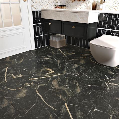 Matte Black Marble Peel And Stick Floor Tile Waterproof Vinyl Sheet