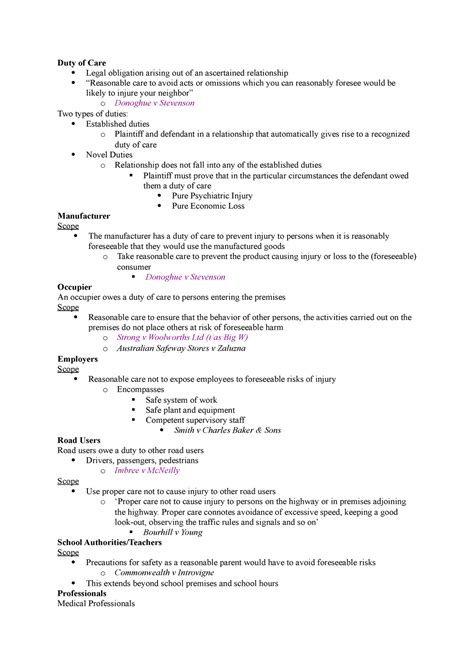 Wk 4 Duty Of Care Lecture Notes 4 Duty Of Care Legal Obligation
