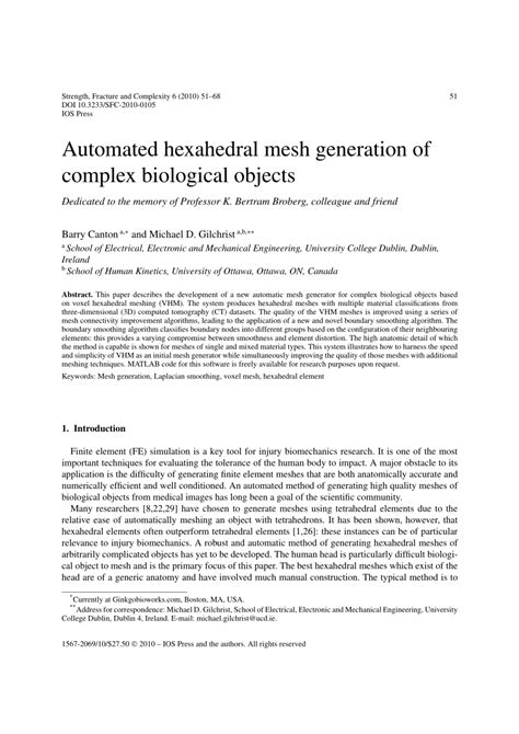 Pdf Automated Hexahedral Mesh Generation Of Complex Biological Objects