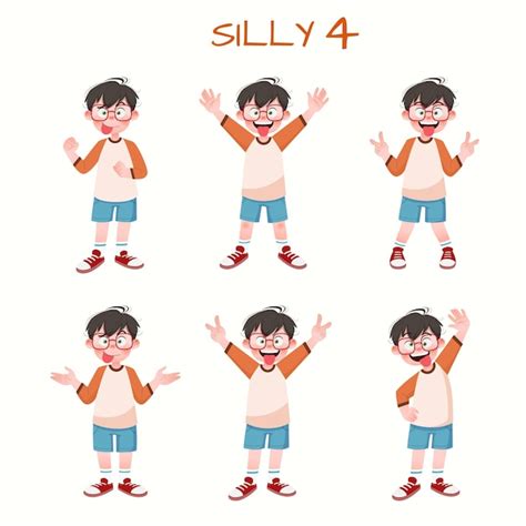 바보를 보여주는 아이 소년의 집합 프리미엄 벡터