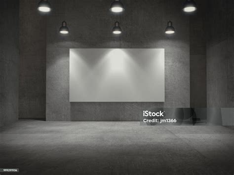 램프 가벼운 Spot3d 렌더링 콘크리트 방에 빈 프레임 미술관에 대한 스톡 사진 및 기타 이미지 미술관 벽 보여주기 Istock