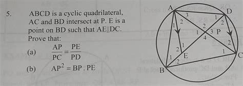 Solved 5 Abcd Is A Cyclic Quadrilateral Ac And Bd Intersect At P E Is A Point On Bd Such