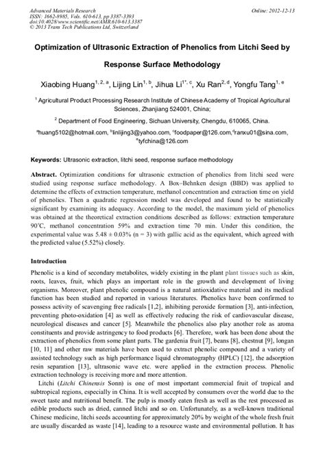 Optimization Of Ultrasonic Extraction Of Phenolics From Litchi Seed By Response Surface
