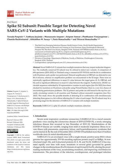 Pdf Spike S2 Subunit Possible Target For Detecting Novel Sars Cov 2 Variants With Multiple