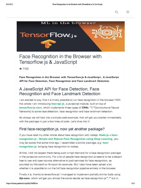 Face Recognition In The Browser With Tensorflow Js And Javascript Pdf